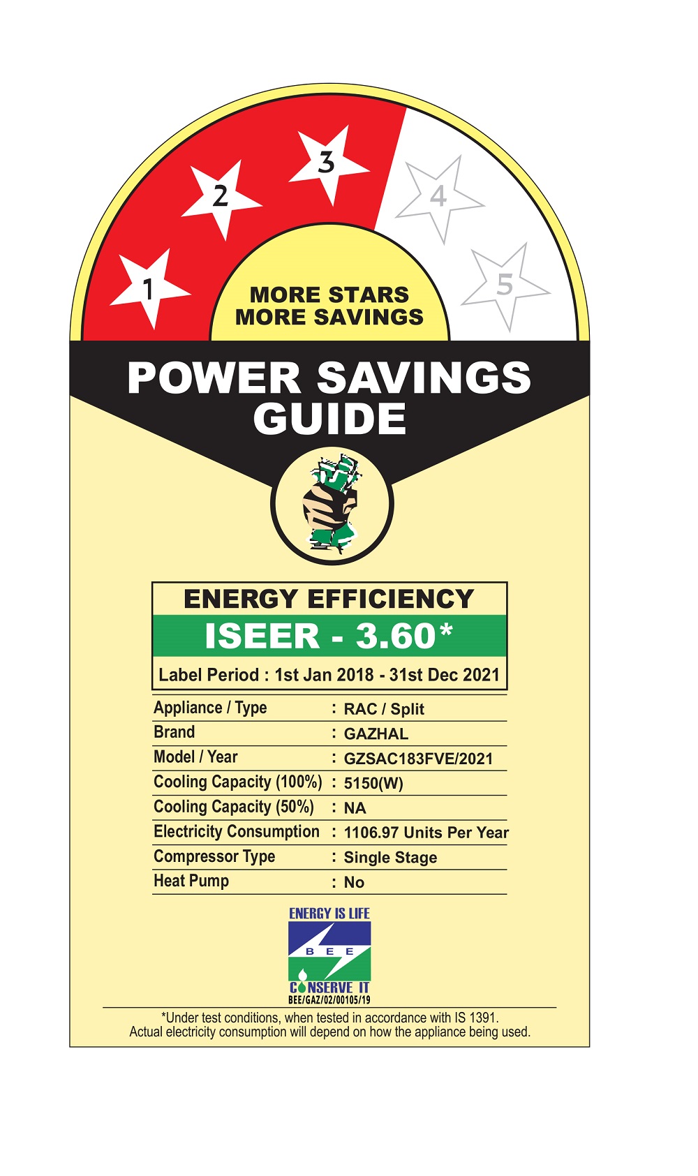 Air Conditioner: 1.5 Ton 3 Star Fix Speed AC